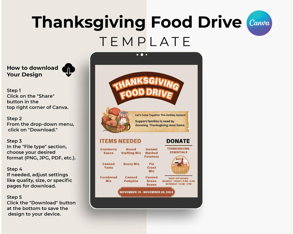 Fall Food Drive Flyer Editable Template, Autumn Drop off Food Bank ...