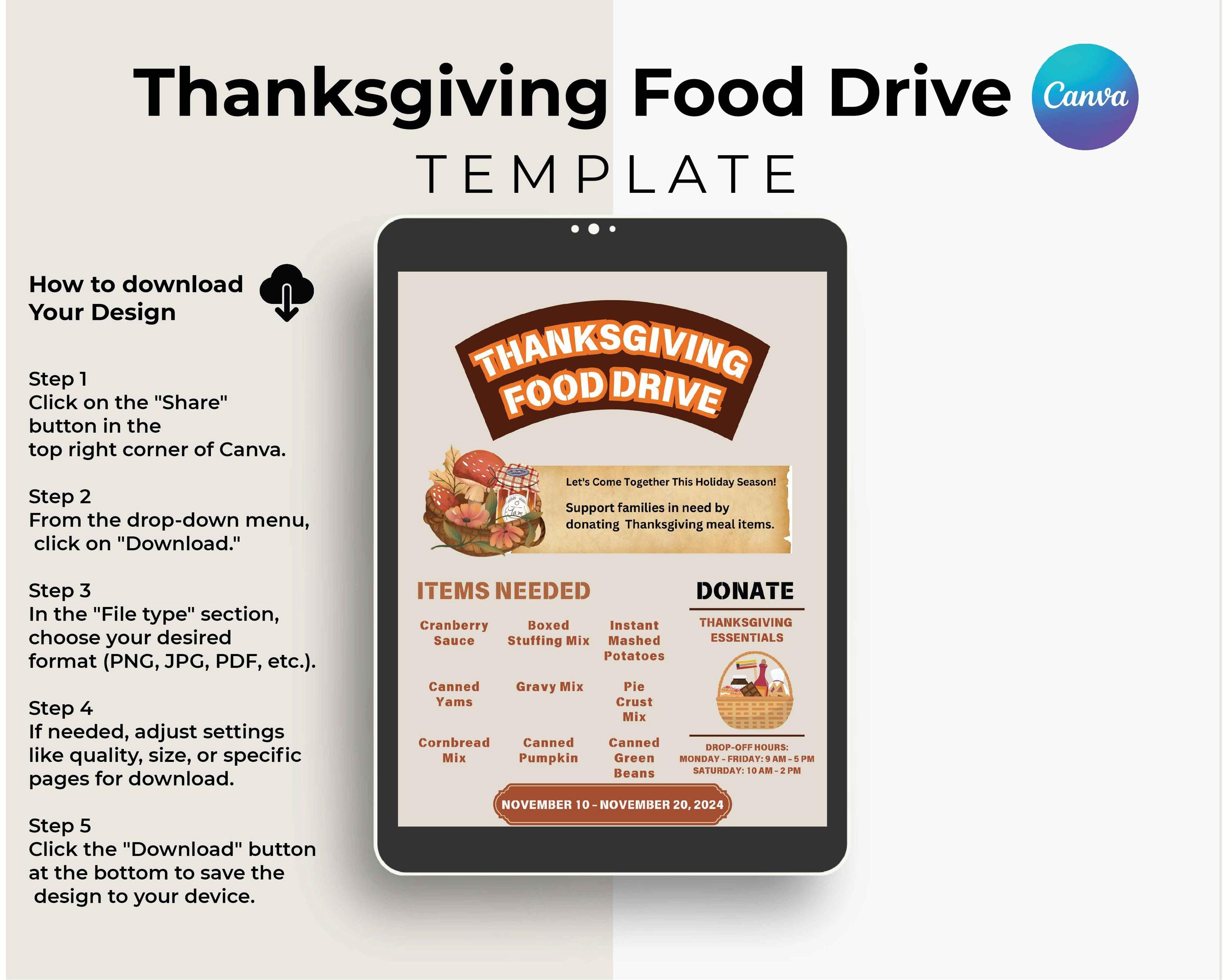 Fall Food Drive Flyer Editable Template, Autumn Drop off Food Bank ...