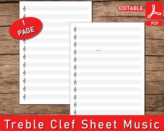 Blank Treble Clef Manuscript Paper. Printable Sheet Music - Etsy