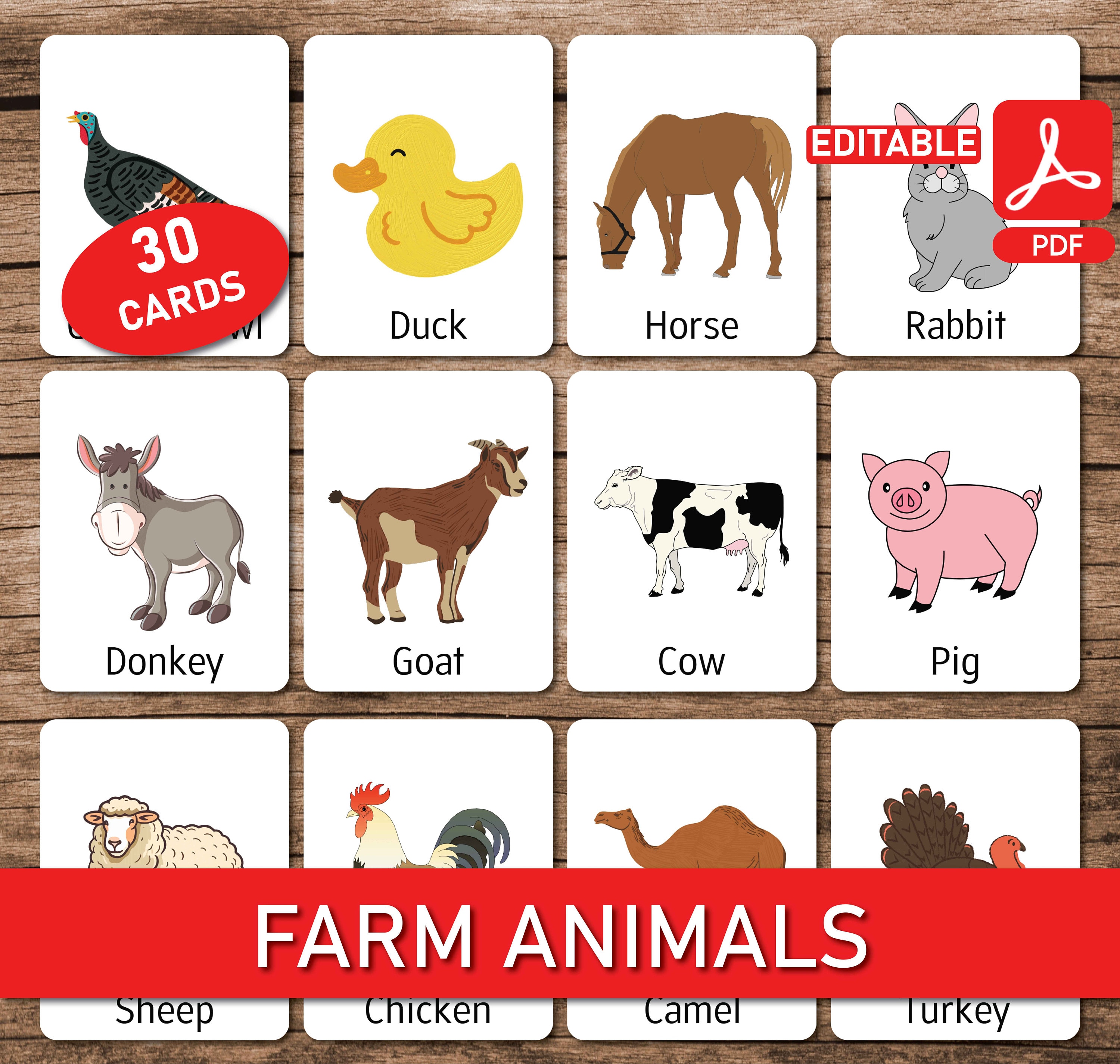 FARM ANIMALS, Flash Cards Nomenclature Flashcards PDF Printable Cards ...