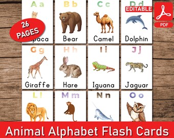 Animals Alphabet Flash Cards Printable, Classroom Decor, Toddlers ...