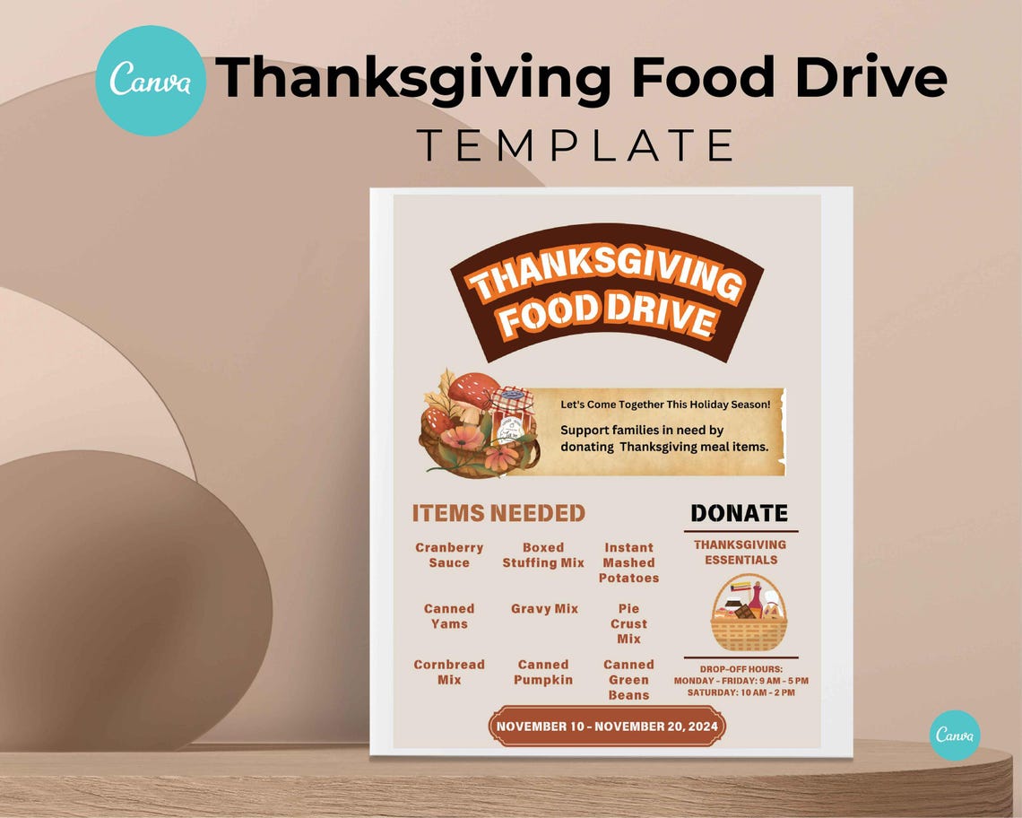 Fall Food Drive Flyer Editable Template, Autumn Drop off Food Bank ...