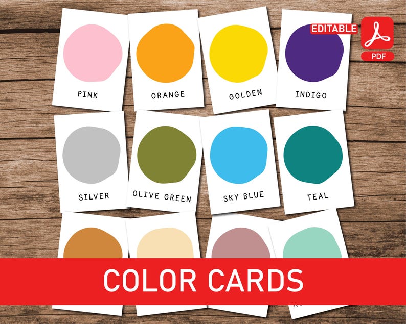 Color Cards, Montessori Flashcards, Color Wheel Art Flash Cards ...
