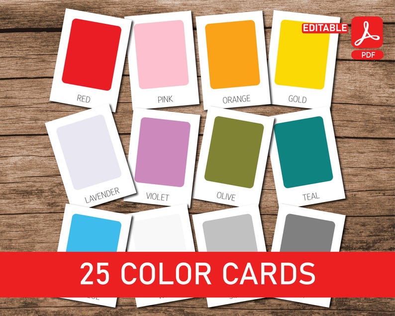25 Color Cards, Montessori Flashcards, Pre-school Cards, Educational ...