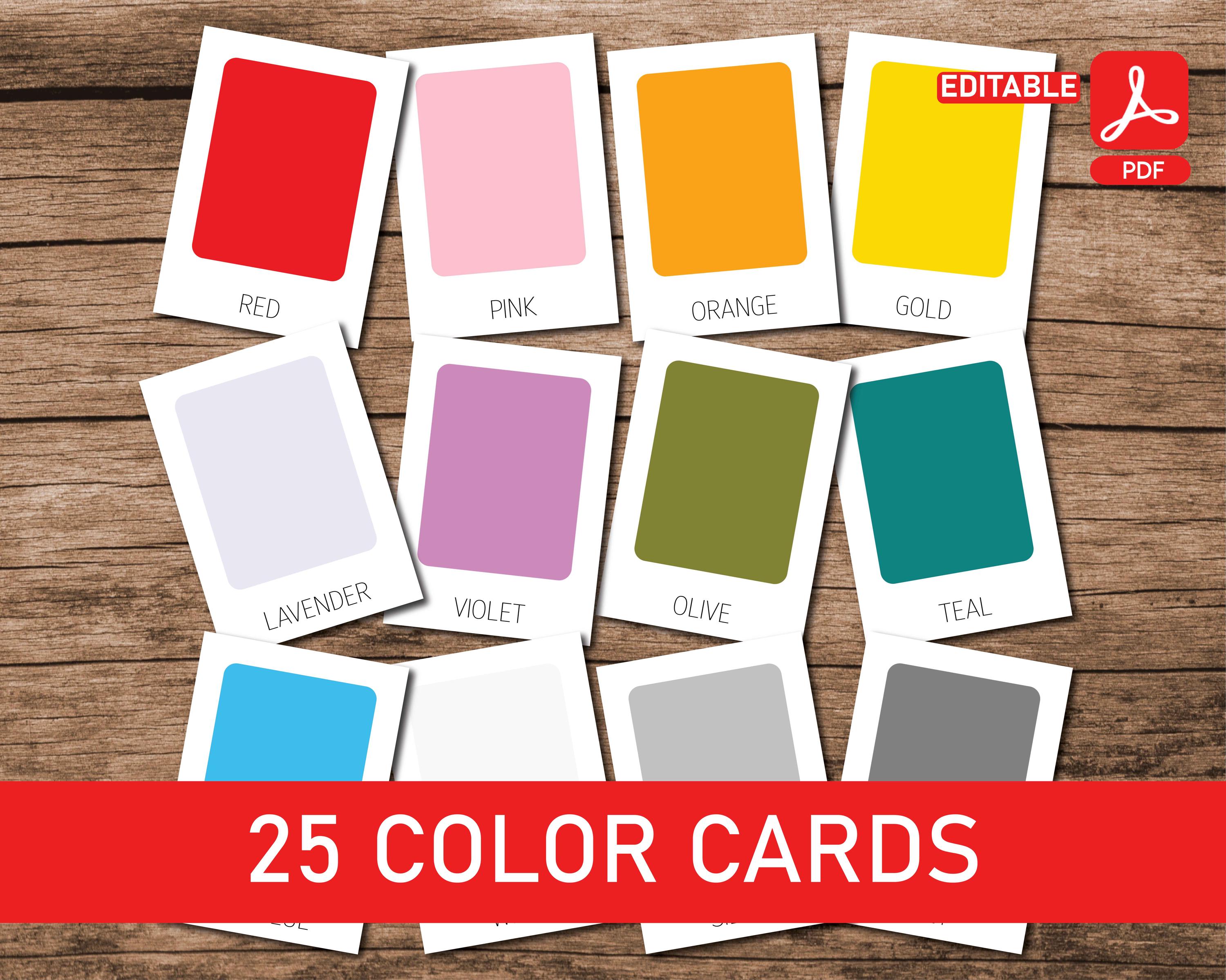 25 Color Cards, Montessori Flashcards, Pre-school Cards, Educational ...