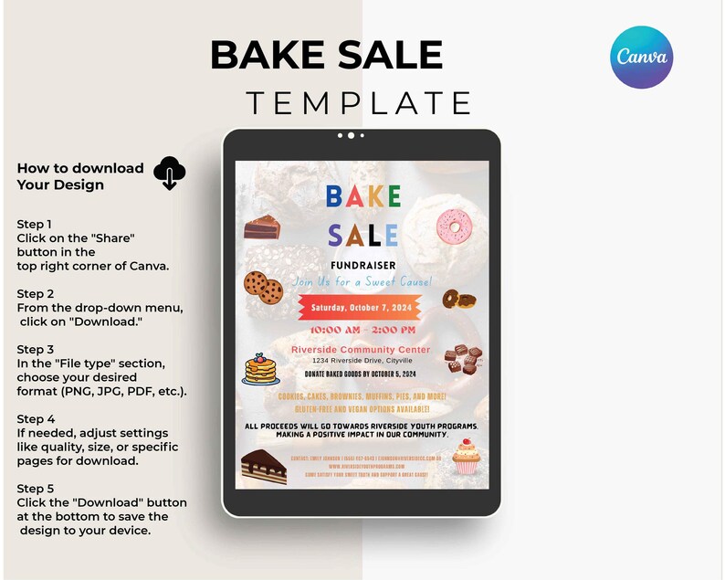 Bake Sale Flyer, DIY Bake Sale Flyer Template, Editable Baking Event ...