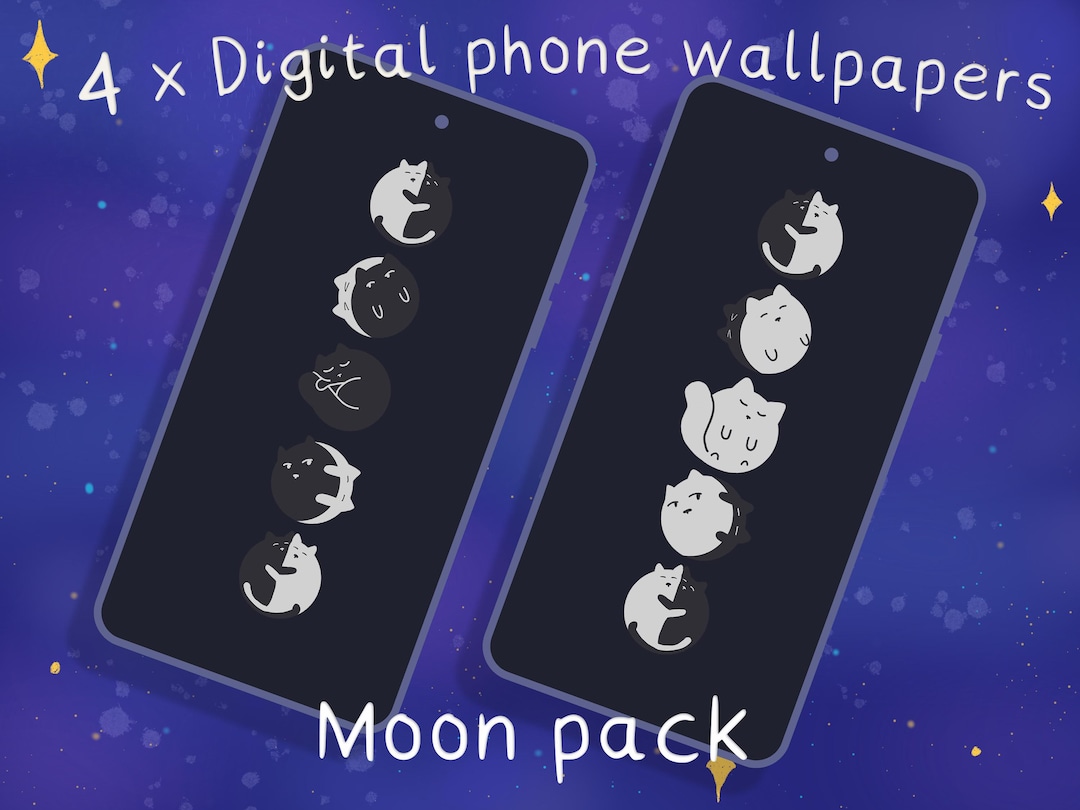 Dreamy Cat Moon Phases Desktop Wallpaper - Cute Celestial Cats - Cozy ...
