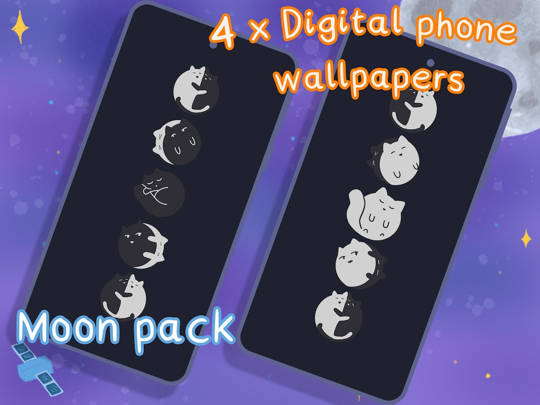 Dreamy Cat Moon Phases Desktop Wallpaper Cute Celestial Cats Cozy ...