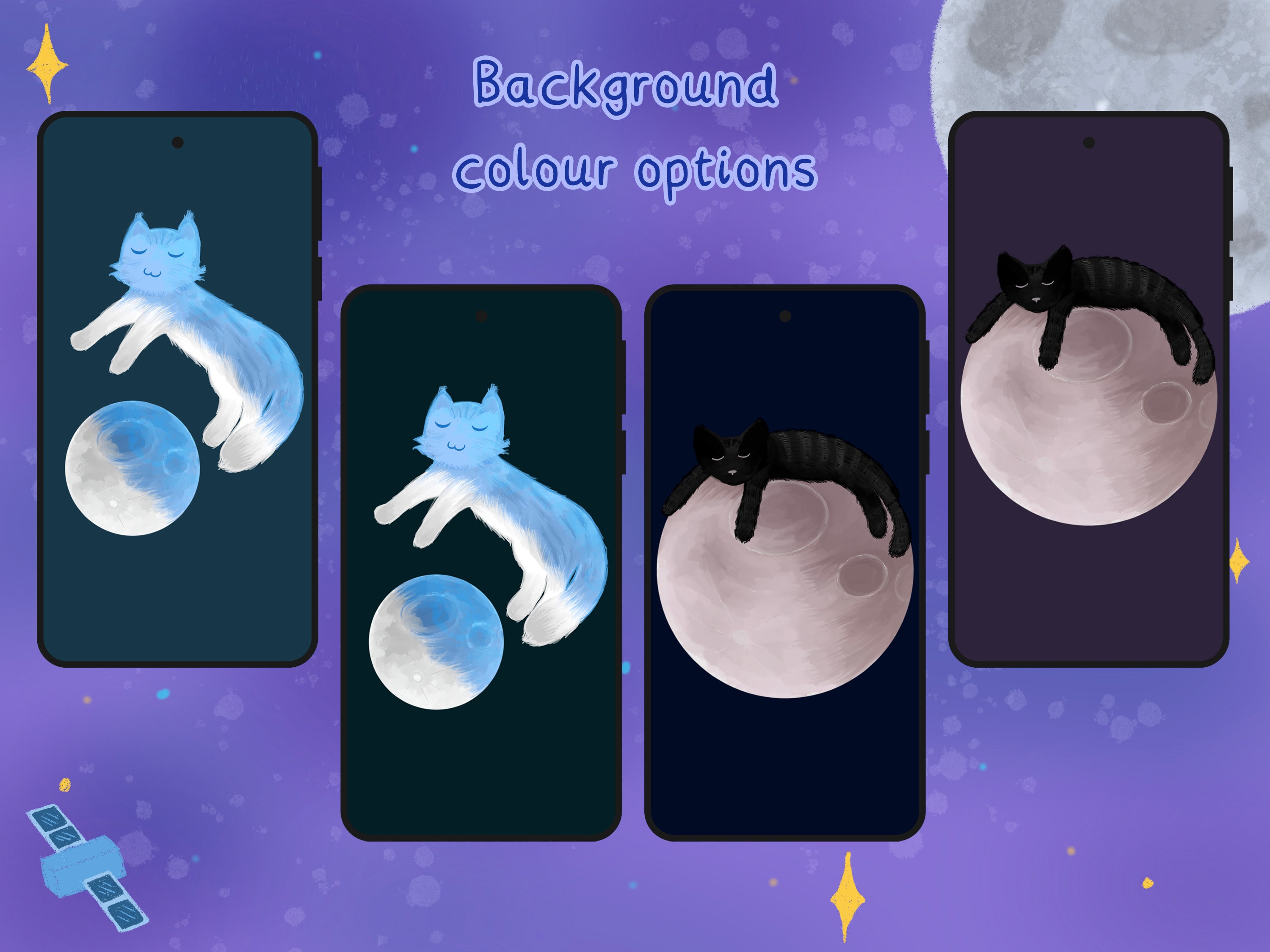 Dreamy Cat Moon Phases Desktop Wallpaper Cute Celestial Cozy Digital ...