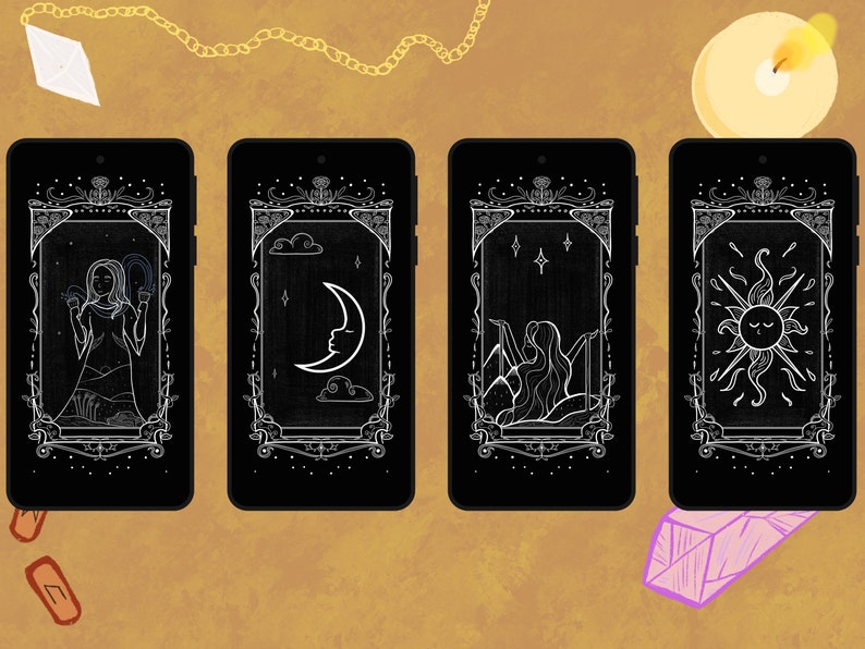 Celestial Black Tarot Wallpaper Set Mystical Digital Download for Magic ...