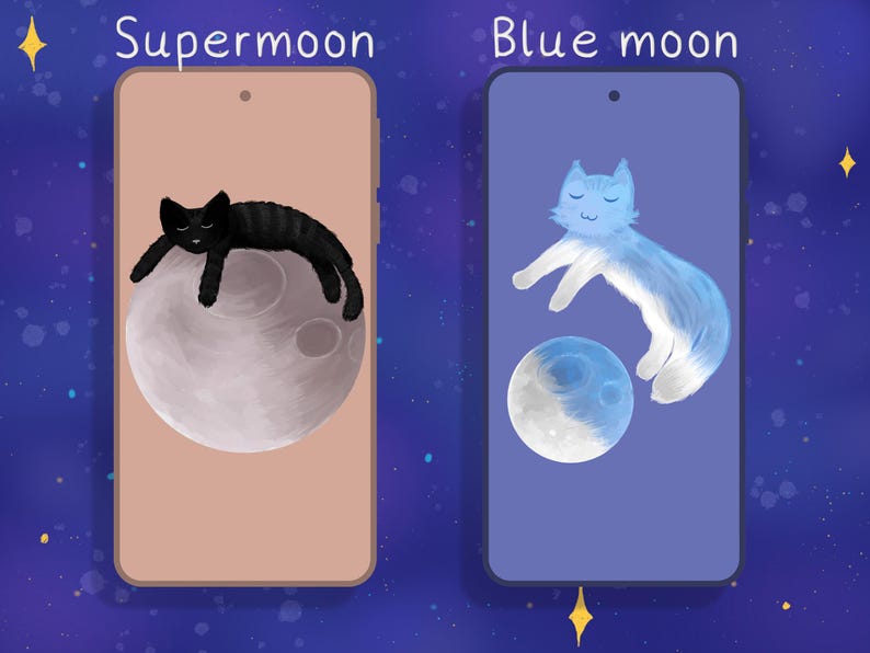 Dreamy Cat Moon Phases Desktop Wallpaper - Cute Celestial Cats - Cozy ...