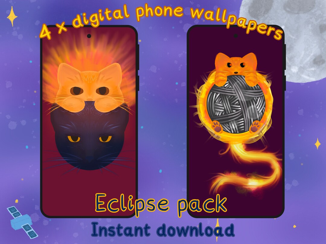 Celestial Cat Eclipse Digital Download Lunar Eclipse Wallpapers for ...