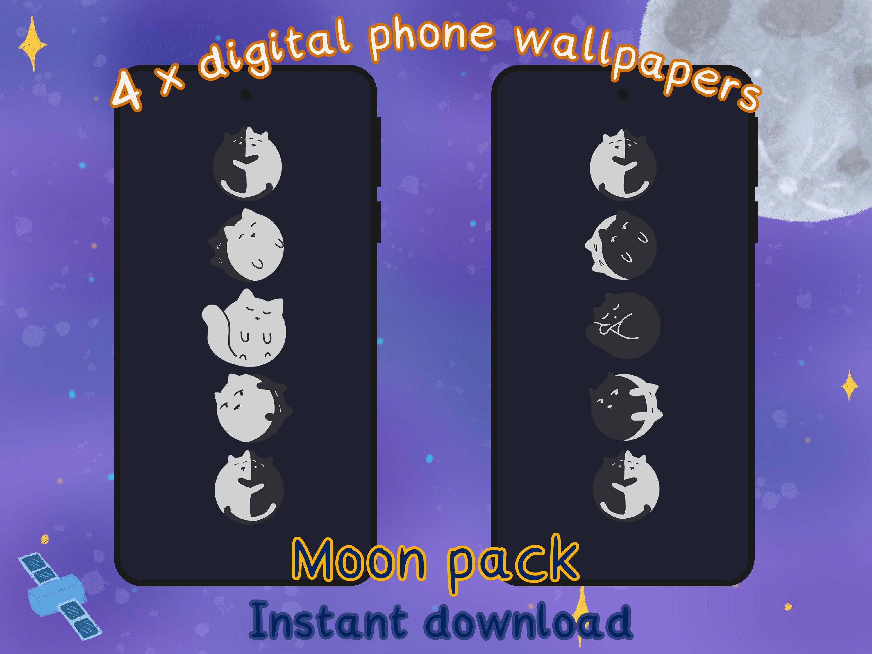 Dreamy Cat Moon Phases Desktop Wallpaper Cute Celestial Cozy Digital ...