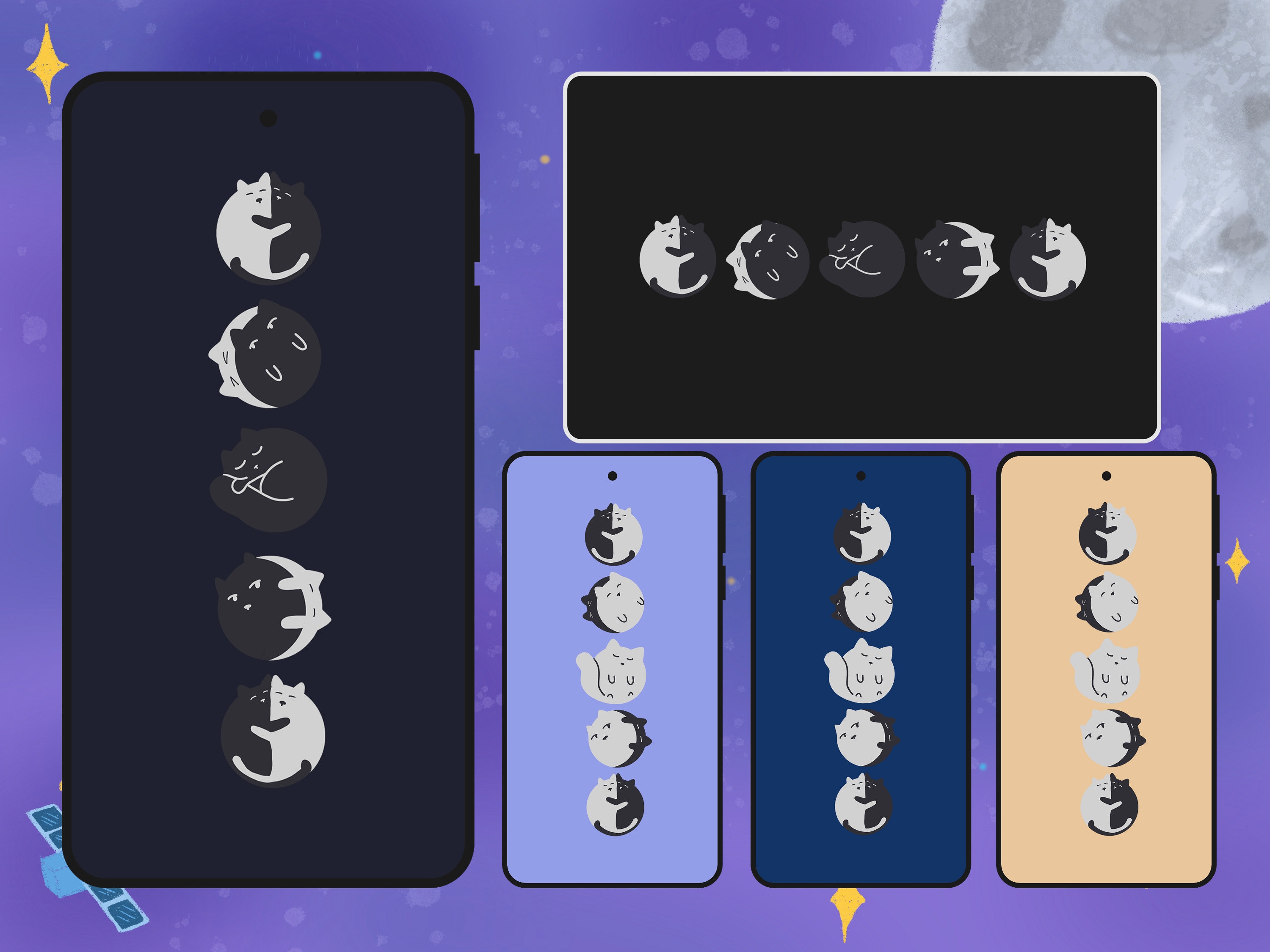 Dreamy Cat Moon Phases Desktop Wallpaper Cute Celestial Cozy Digital ...