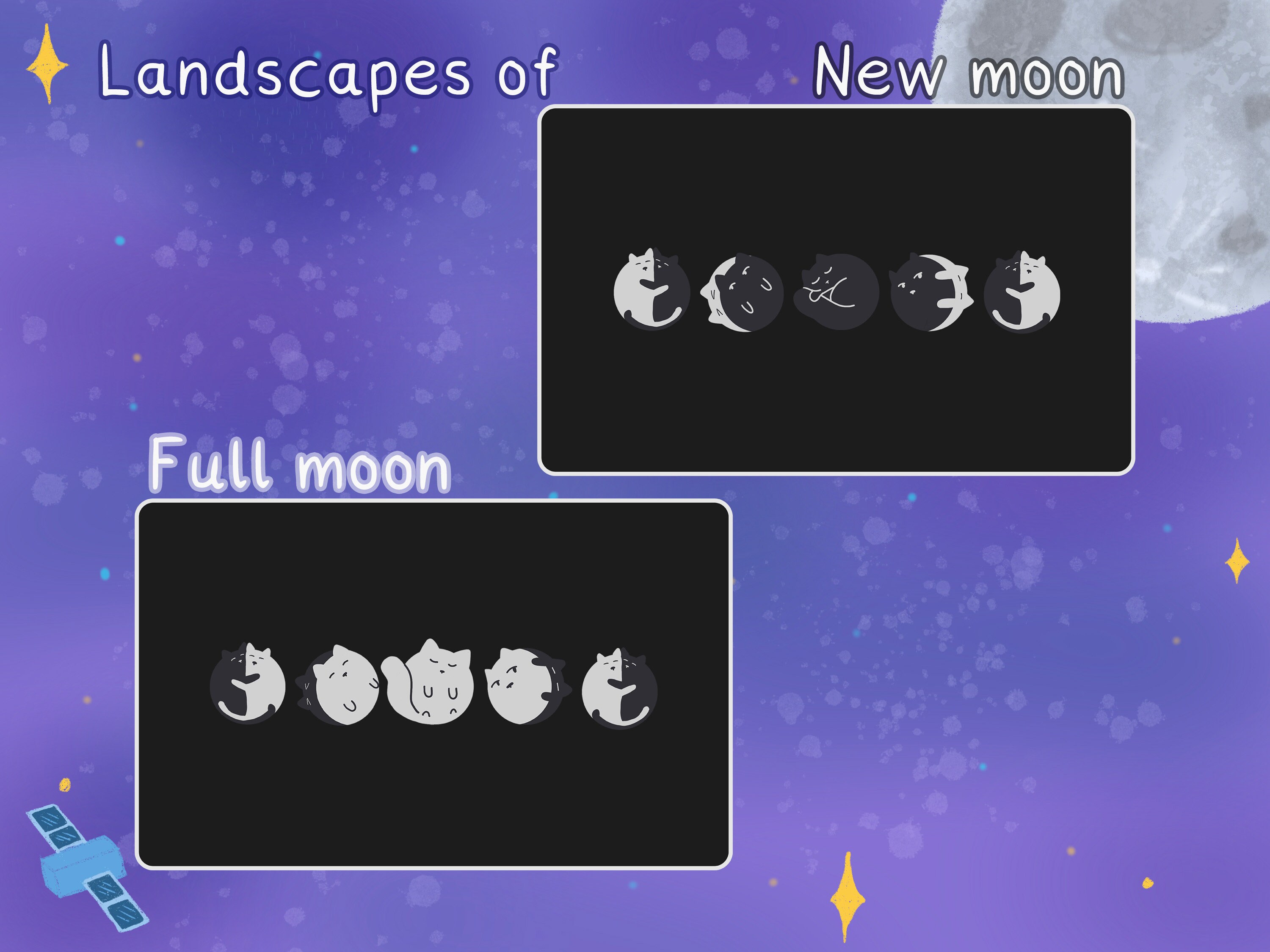 Dreamy Cat Moon Phases Desktop Wallpaper Cute Celestial Cozy Digital ...