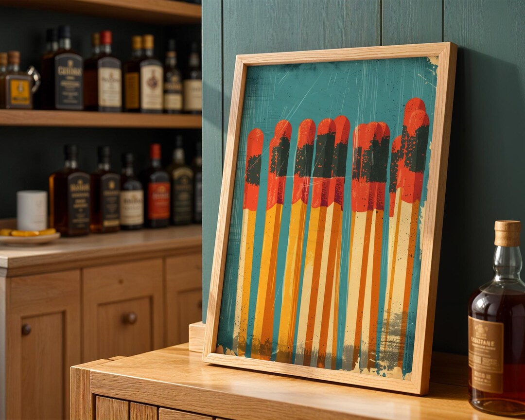 Vintage Matchstick Wall Art, Retro Matchbox Print, Bold Graphic Poster ...