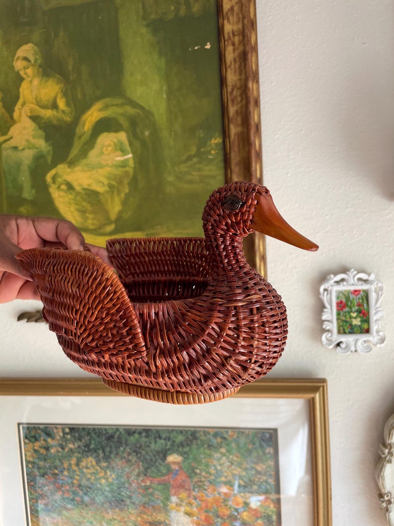 Vintage Rattan Duck Basket - Etsy