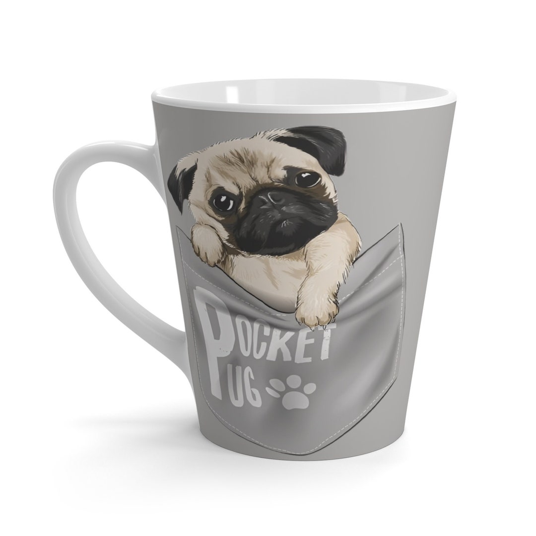 3D 12oz Latte Mug, Coffee, Grey, Animal, Pocket Pug Illusion, Humor ...