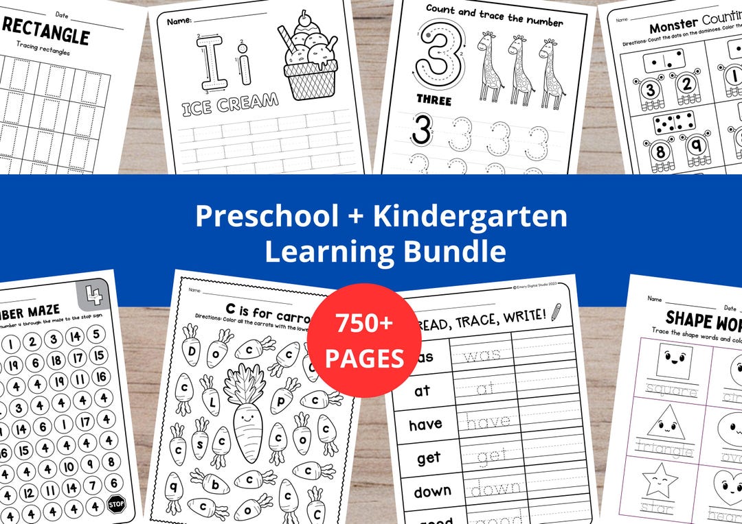 Preschool Pre-k + Kindergarten Learning Bundle: 750+ Pages Printable ...