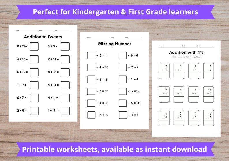 Addition and Subtraction Math Worksheets – First Grade & Kindergarten ...