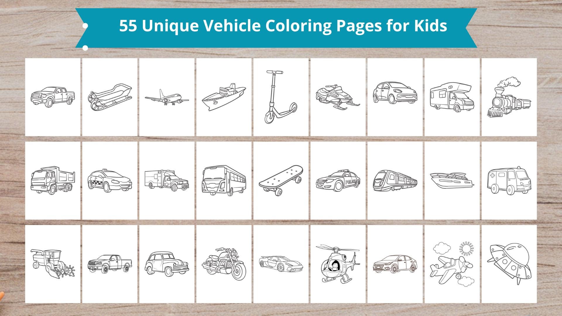Simple Vehicle Coloring Pages for Kids - Vehicles Coloring Book for ...