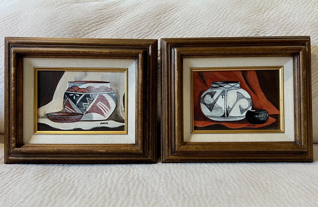 Original Vintage Still Life Oil Paintings, Native American Pottery ...