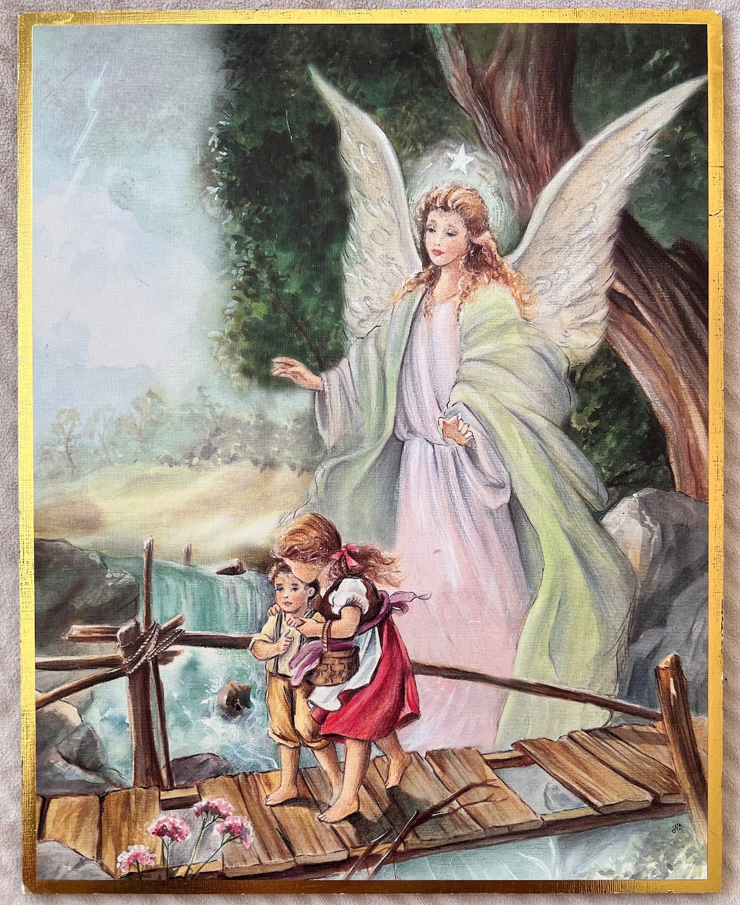Guardian Angel Protecting Children on Footbridge Religious Plaque ...