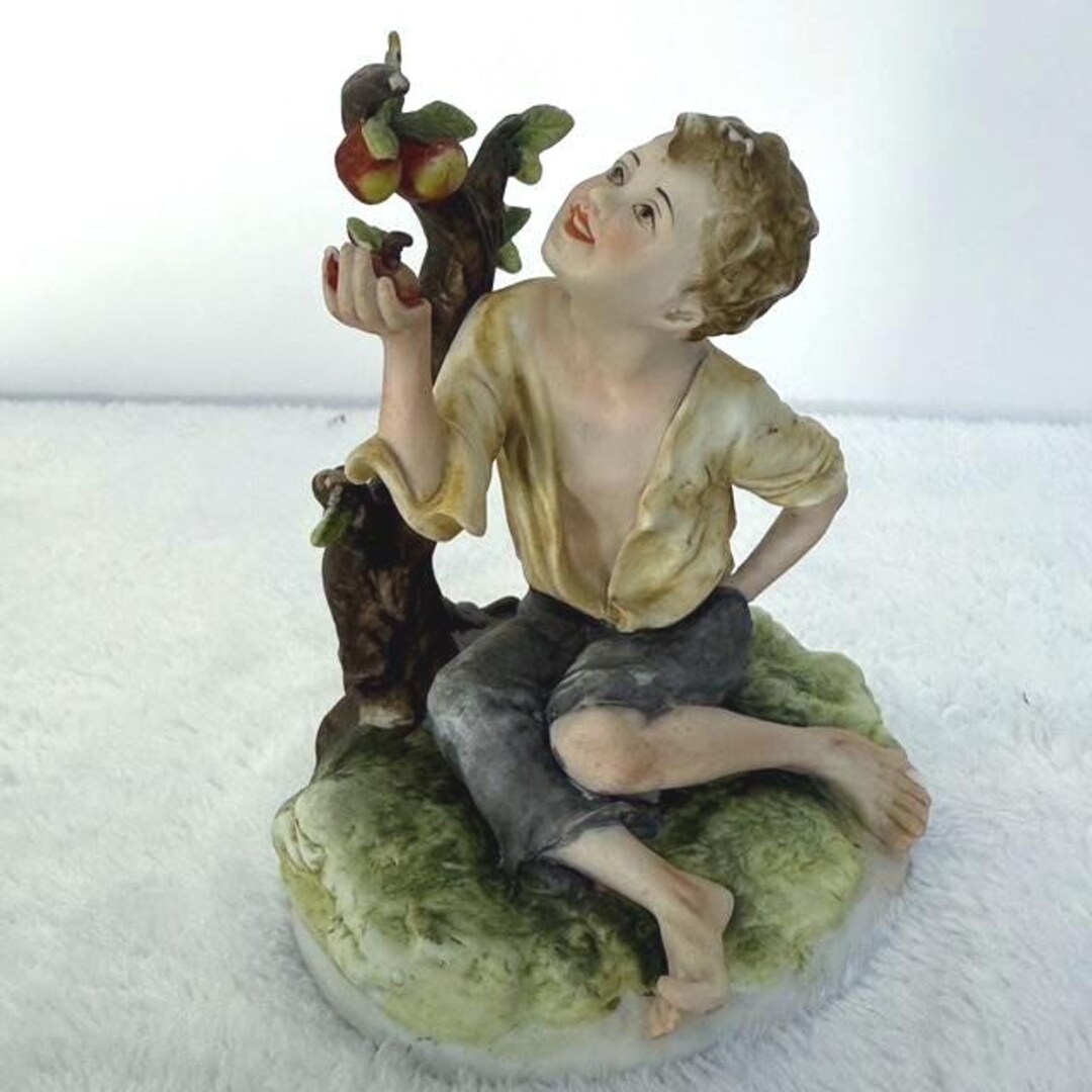 Vintage Lefton China Figurine Boy With Apple Tree 1960s | Hand Painted ...