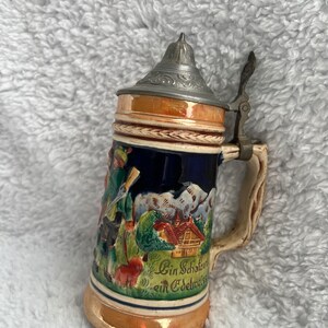 Vintage German Beer Stein With Pewter Lid Hunting Theme With ...