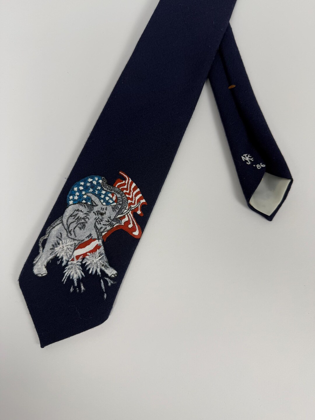 Vintage 1986 Elephant American Flag Republican GOP Necktie – Hand ...