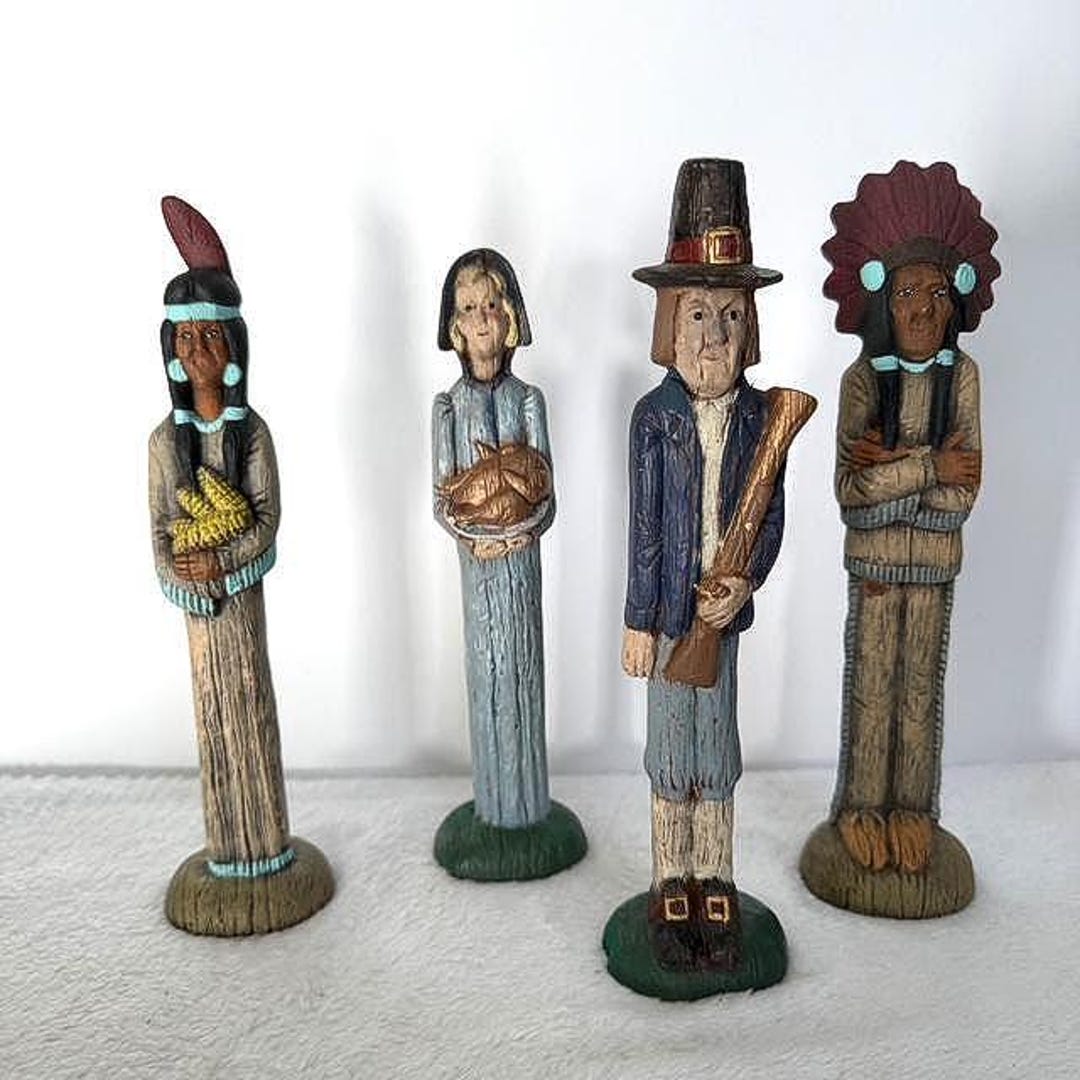 Vintage Thanksgiving Pilgrim Couple & Native American Couple Pencil ...