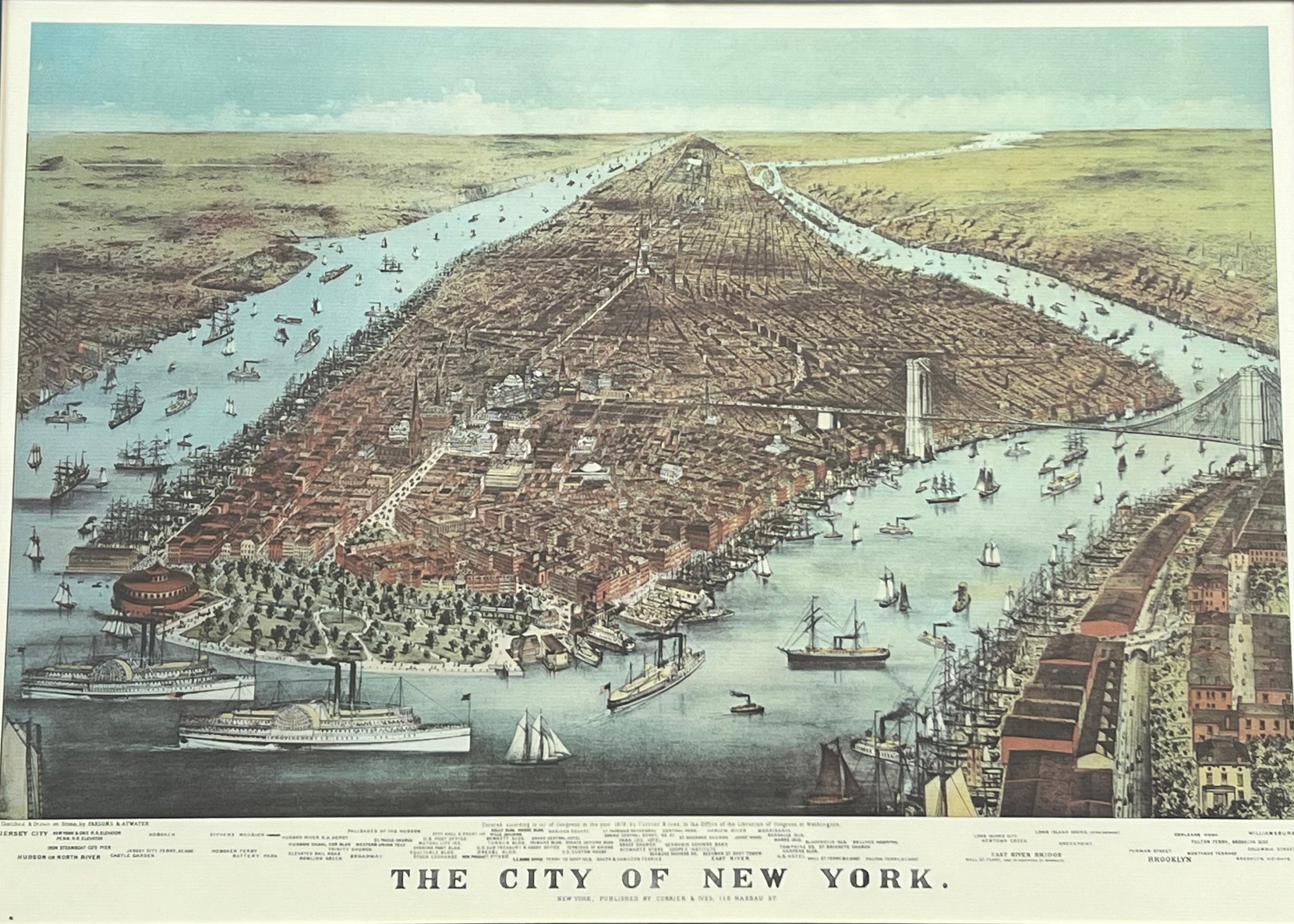 Currier & Ives - City of New York - Map (1876) - Lithograph on Laid ...