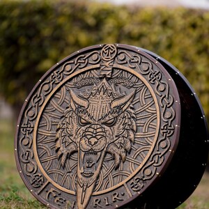 Medieval Fenrir Shield & Axe Set, Viking Round Shield, Viking Wolf ...