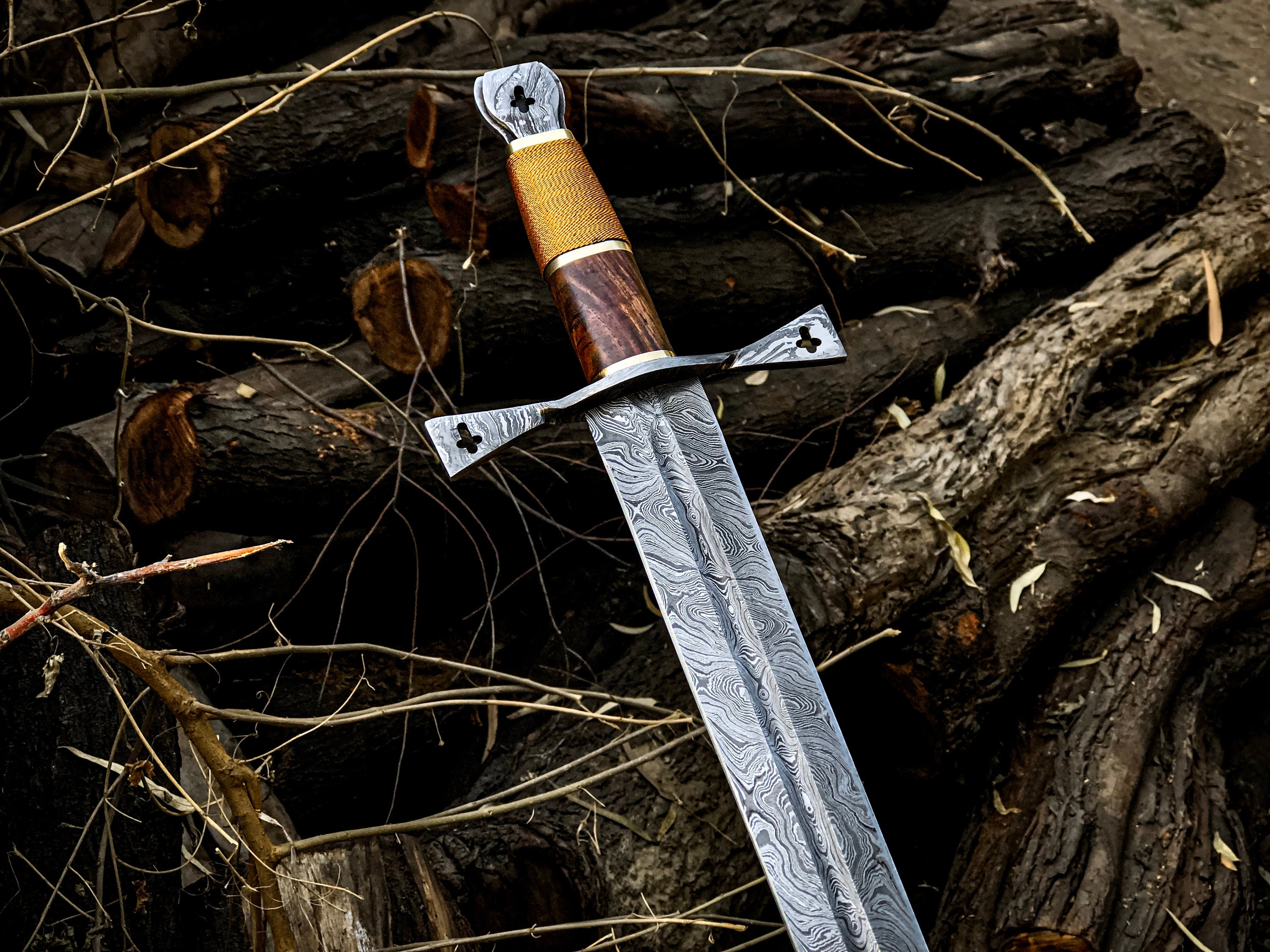 Handmade Damascus Crusader Sword, Damascus Cross Sword, Templar Knight ...