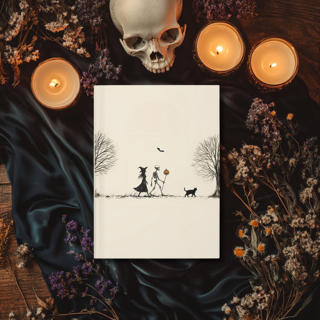 Dark Humor Notebook: Whimsical Macabre Art, Witch, Skeleton, Cat, Bat ...