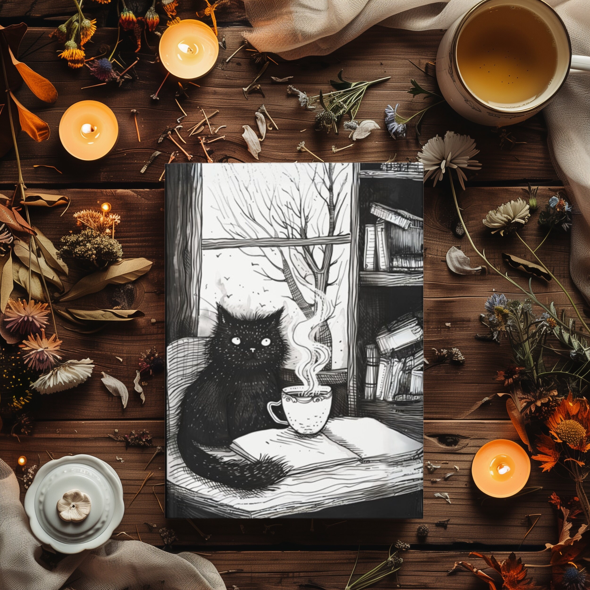 Black Cat Whimsical Writing Notebook, Cat Diary, Lined Writing Notebook ...