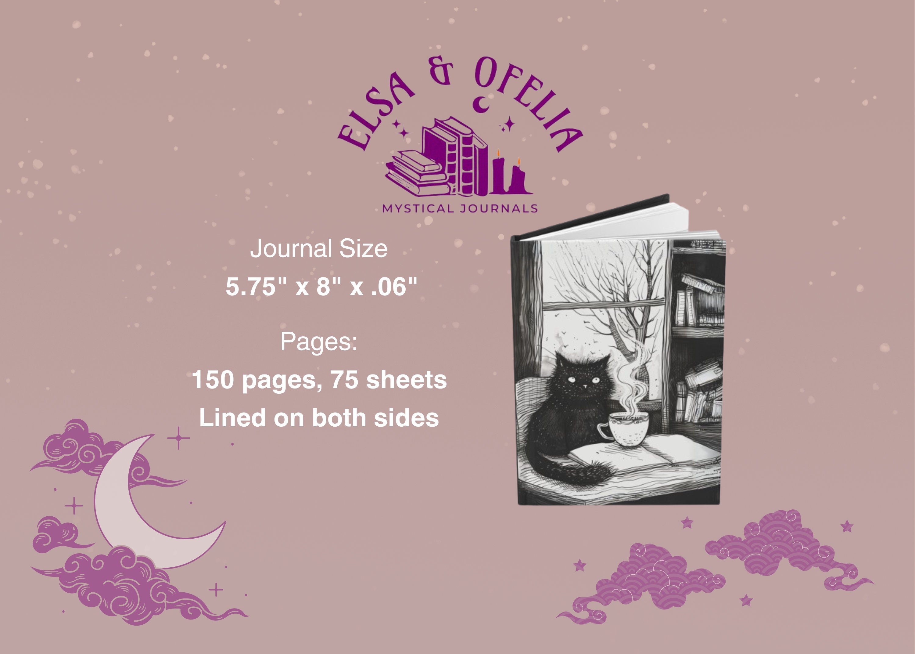 Black Cat Whimsical Writing Notebook, Cat Diary, Lined Writing Notebook ...