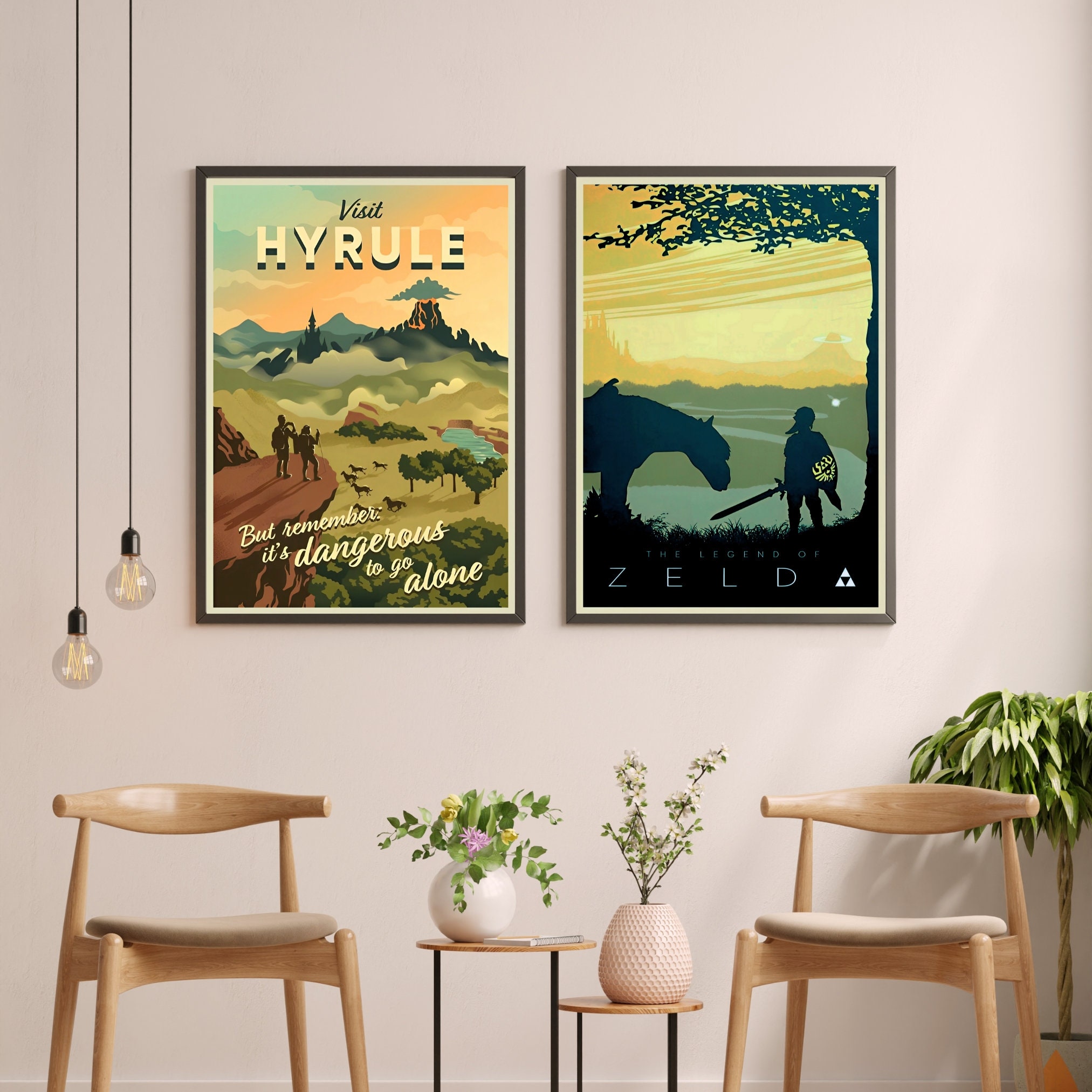 Zelda Poster 2 Piece Wall Art Framed / Unframed & Canvas Visit Hyrule Art, Travel Poster, Zelda ...