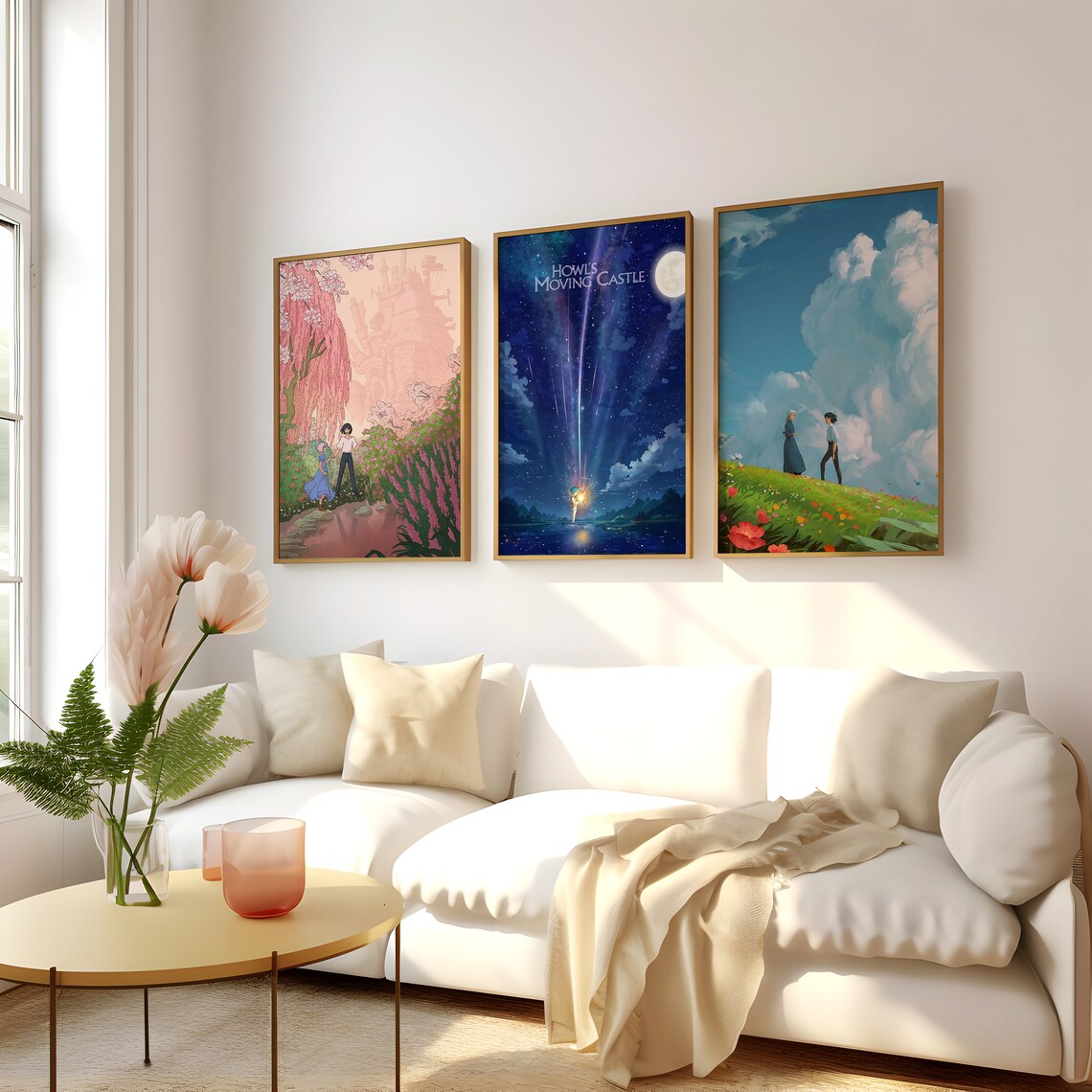 Howls Moving Castle SET of 3 Canvas / Art Print / Framed, Studio Ghibli ...