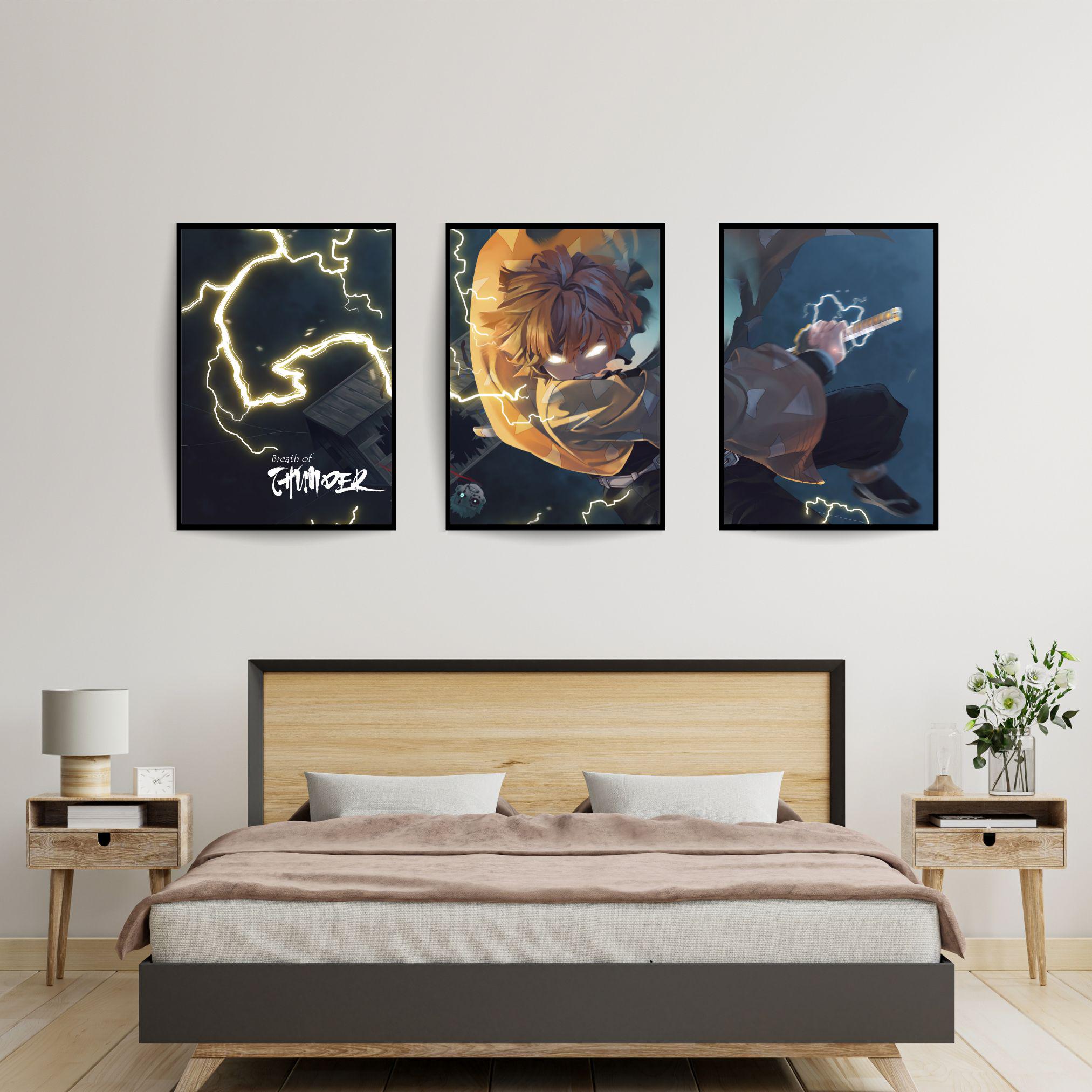 Demon Slayer Zenitsu Framed / Unframed & Canvas Wall Art, Anime Art ...