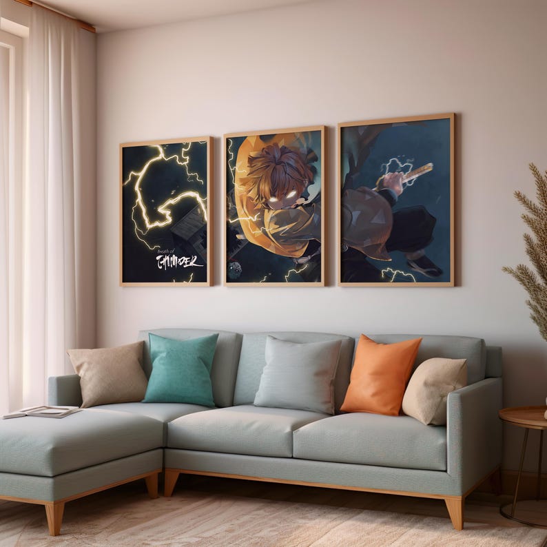 Demon Slayer Zenitsu Framed / Unframed & Canvas Wall Art, Anime Art ...