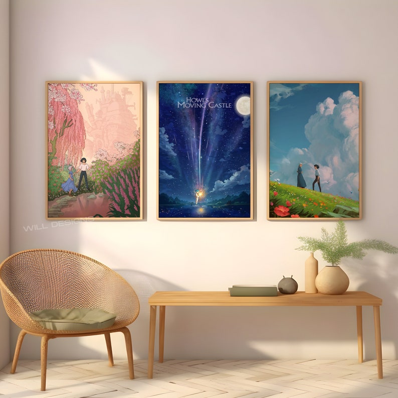 Howls Moving Castle SET of 3 Canvas / Art Print / Framed, Studio Ghibli ...