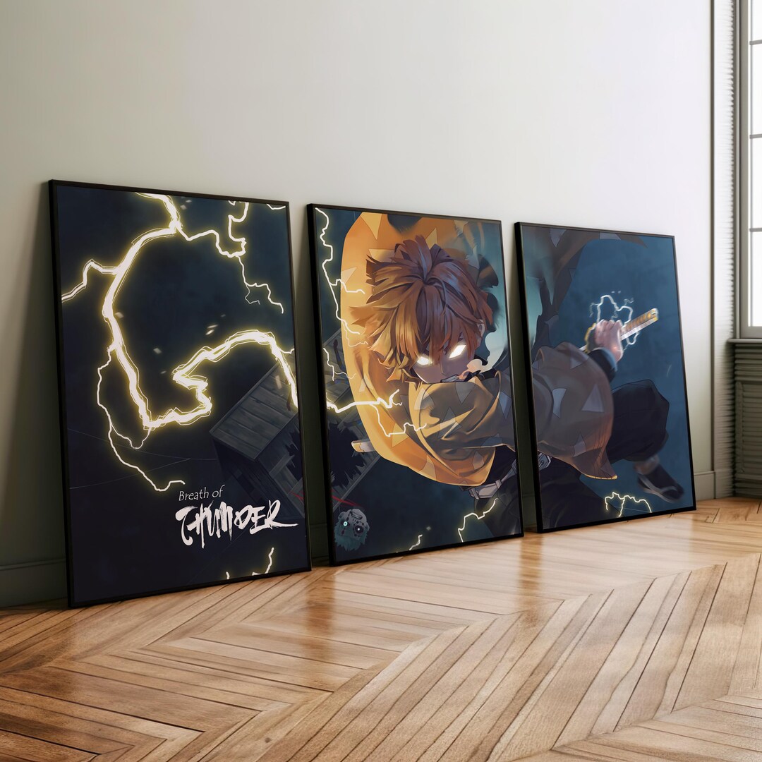Demon Slayer Zenitsu Framed / Unframed & Canvas Wall Art, Anime Art ...