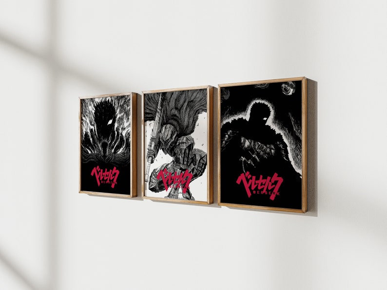 Berserk Poster Set of 3 Wall Art Framed & Unframed, Manga Art, Anime ...