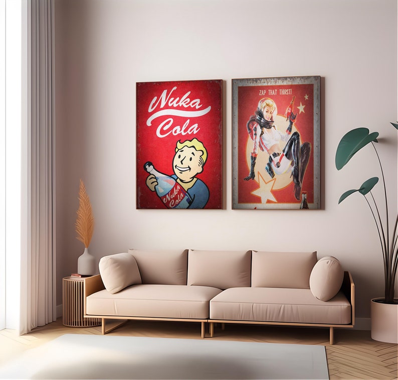 Fallout Wall Art Set of 2 Canvas / Art Print / Framed, Nuka Cola Retro ...