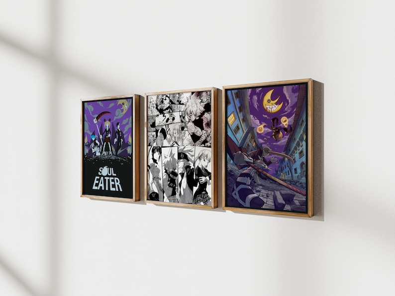 Soul Eater Poster 3 Set Framed / Unframed / Canvas Wall Art, Anime Art ...
