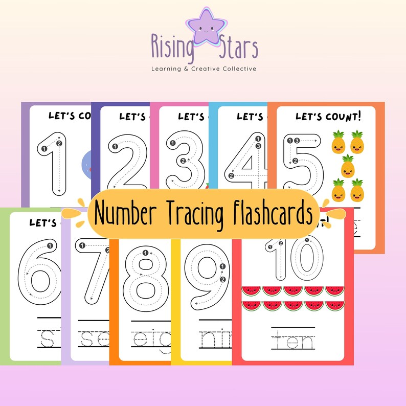 Number Tracing Flashcards Number Activity Fruit Counting Homeschool ...
