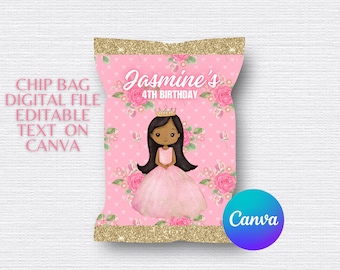 Digital Disney Princess Chip Bag/treat Bag Template, Disney Princess ...