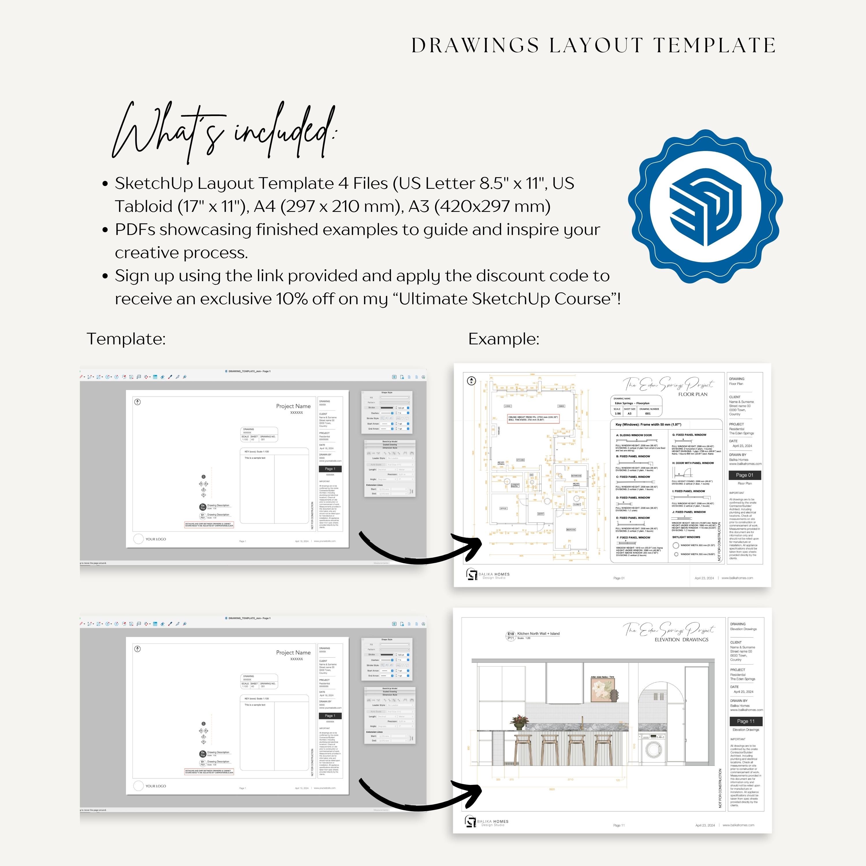 DRAWINGS TEMPLATE I Sketchup Layout Template I Interior Design Template ...