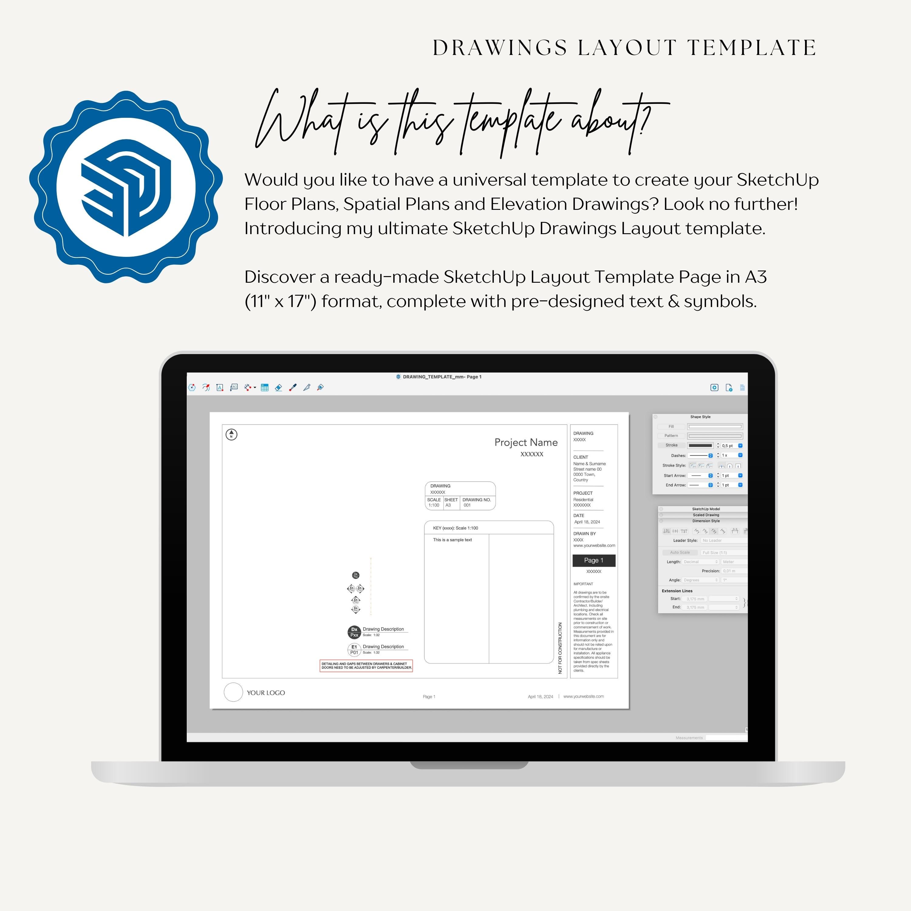 DRAWINGS TEMPLATE I Sketchup Layout Template I Interior Design Template ...